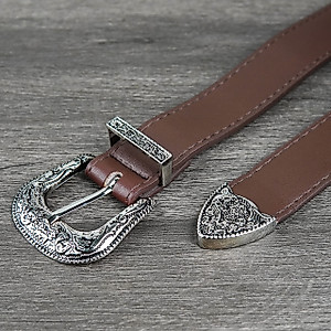 INOGIH Western-Leather-Belts-Women Vintage Waist-Belts with Hollow Out Flower Buckle