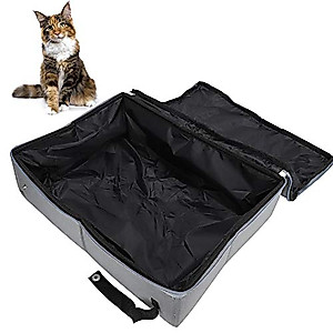 Cat Litter Box, Soft Cat Litter Box Portable Folding Cat Toilet, Waterproof Cat Litter Box for Outdoor Camping(Gray, L)