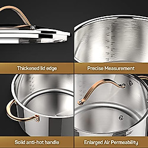 Ciwete 8 Quart Stock Pot, 18/10 Tri-Ply Stainless Steel Whole Clad Stock Pot with Lid, Integrated Process, 8 QT Soup Pot with Copper Handle, Induction Stockpot, Oven, Gas, Dishwasher Safe