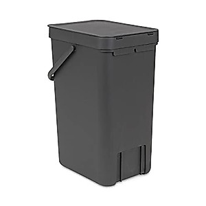 Brabantia Sort & Go Kitchen Recycling Can (4.2 Gal / Gray) Stackable Waste Organiser with Handle & Removable Lid, Wall/Cupboard Mounting