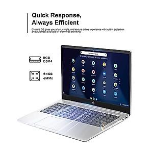HP 2023 Newest Chromebook Laptop Student Business, 15.6" HD Display, 8GB RAM, 192GB Storage (64GB eMMC+128GB MSD Card), Quad-Core Intel Processor N200, Long Battery,Chrome OS, Bundle with JAWFOAL