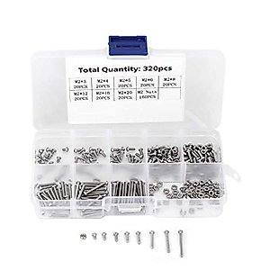 Screw 320pcs M2 Machine Screws Set Fasteners for Laptop/Hard Disk/Keyboard/Phone/PC Stainless Steel Material
