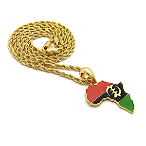 NYFASHION101 Adinkra Symbol Gye Nyame on Pan Africa Pendant with 2mm 24" Rope Chain Necklace, Gold-Tone