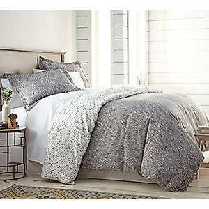 Botanical Leaves Collection - Premium Quality, Soft, Wrinkle, Fade, & Stain Resistant, Easy Care, Oversized Duvet Cover Set, King/California King, Grey