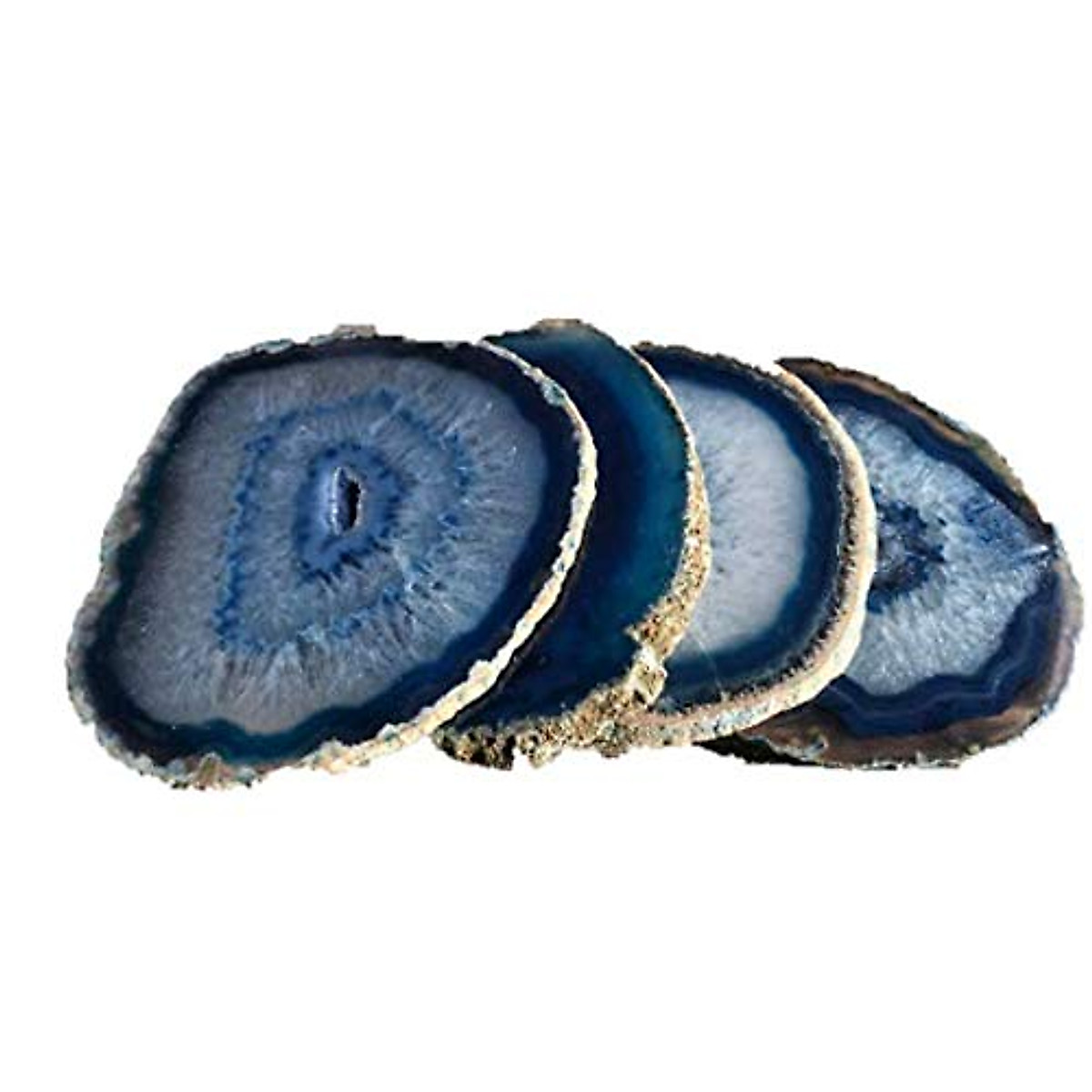 Agate Coasters set of 4 - Blue Colored Agate Coasters - Natural Rim - Bumpers