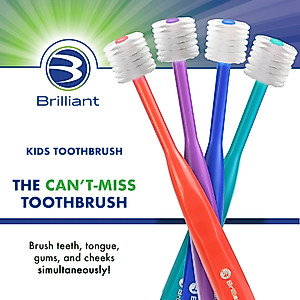 Brilliant Oral Care Kids Toothbrush with Soft Bristles and Round Head, for a Child Approved, Easy to Use All-Around Clean Mouth, Ages 5-9 Years, Purple, 1 Pack