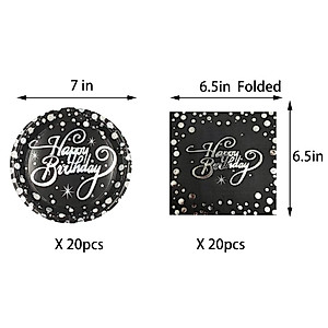 Happy Birthday Plates and Napkins Party Supplies Set for 20 Guests,Birthday Tableware Set for Happy Birthday Table Decorations Supplies Party Dessert Plates Party Napkins