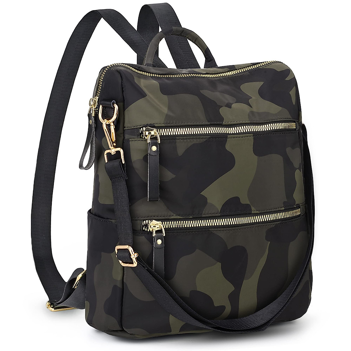 UTO Camo Waterproof Backpack for Women Durable Nylon Multipurpose Roomy Multi pockets Travel Business Shoulder Bag Zoya Camo Green