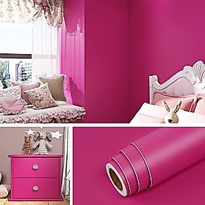Livelynine Dark Pink Wallpaper Peel and Stick Hot Pink Contact Paper for Cabinets Desk Classroom Dorm Renter Friendly Wall Paper for Girls Bedroom Bathroom Walls Preppy Kids Room Girly 15.8x78.8