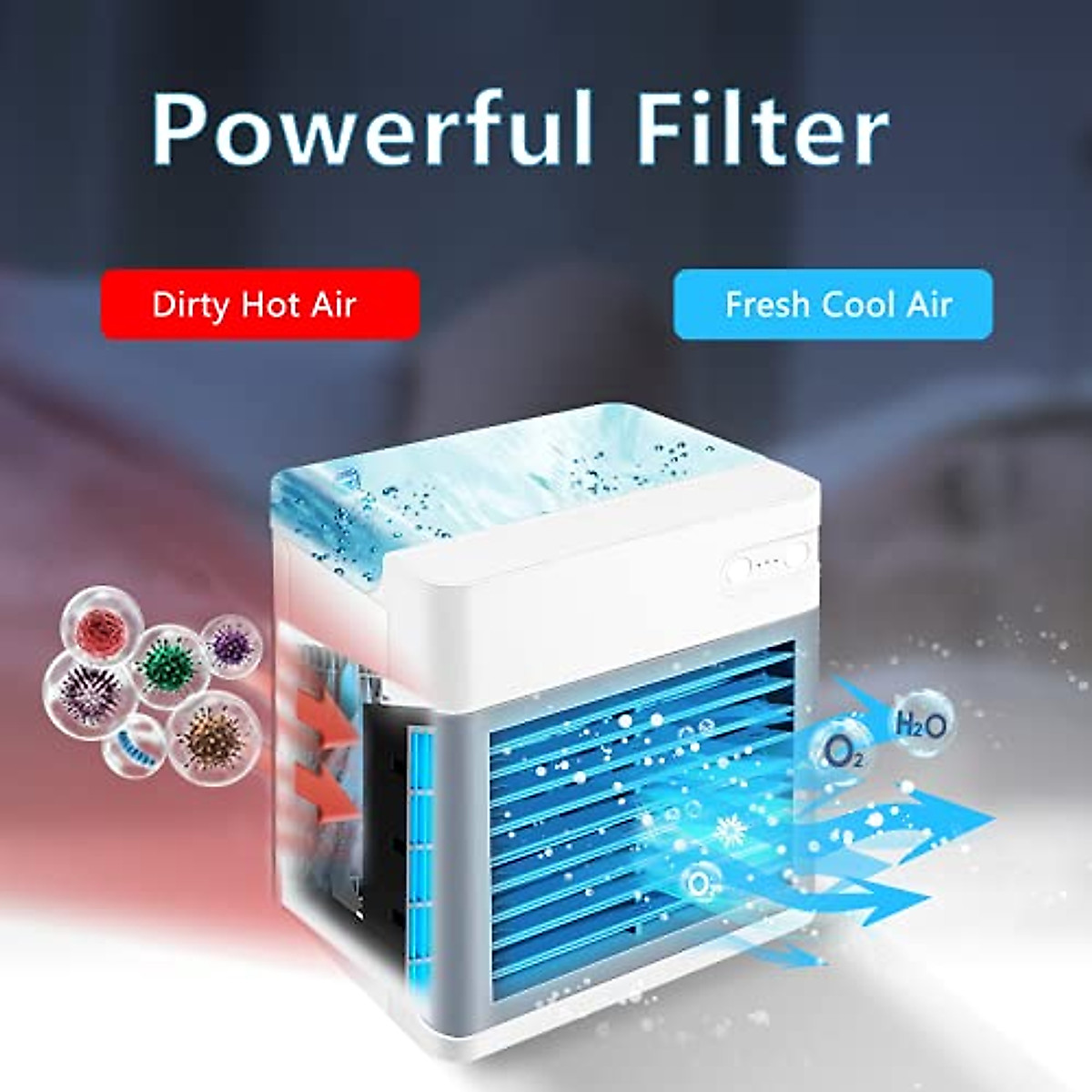 Geohee Portable Air Conditioner,Quiet Personal Air Conditioner Fan,3-Speeds Air Cooler Mini Air Conditioner Fan Desktop Cooling Fan for Office and Home, Grey&White