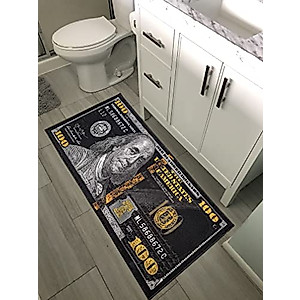 HUAHOO Black Money Rugs 100 Dollar Bill Area Rug Door Mat Runner for Living Room Bedroom Indoor Outdoor Rug (18" x 43")