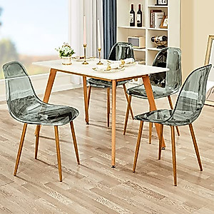 GreenForest Acrylic Ghost Chairs Set of 4, Dining Kitchen Room Chairs with Crystal Seat, Modern Shell Lounge Chair, Greyish Green