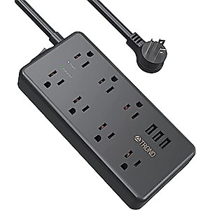 Power Strip Surge Protector, TROND 7 AC Outlets with 3 USB Ports, ETL Listed, Low Profile Flat Plug, 4ft Extension Cord, 14AWG Heavy Duty, 1700 Joules, for Desk, Home, Office, Dorm Essentials, Black