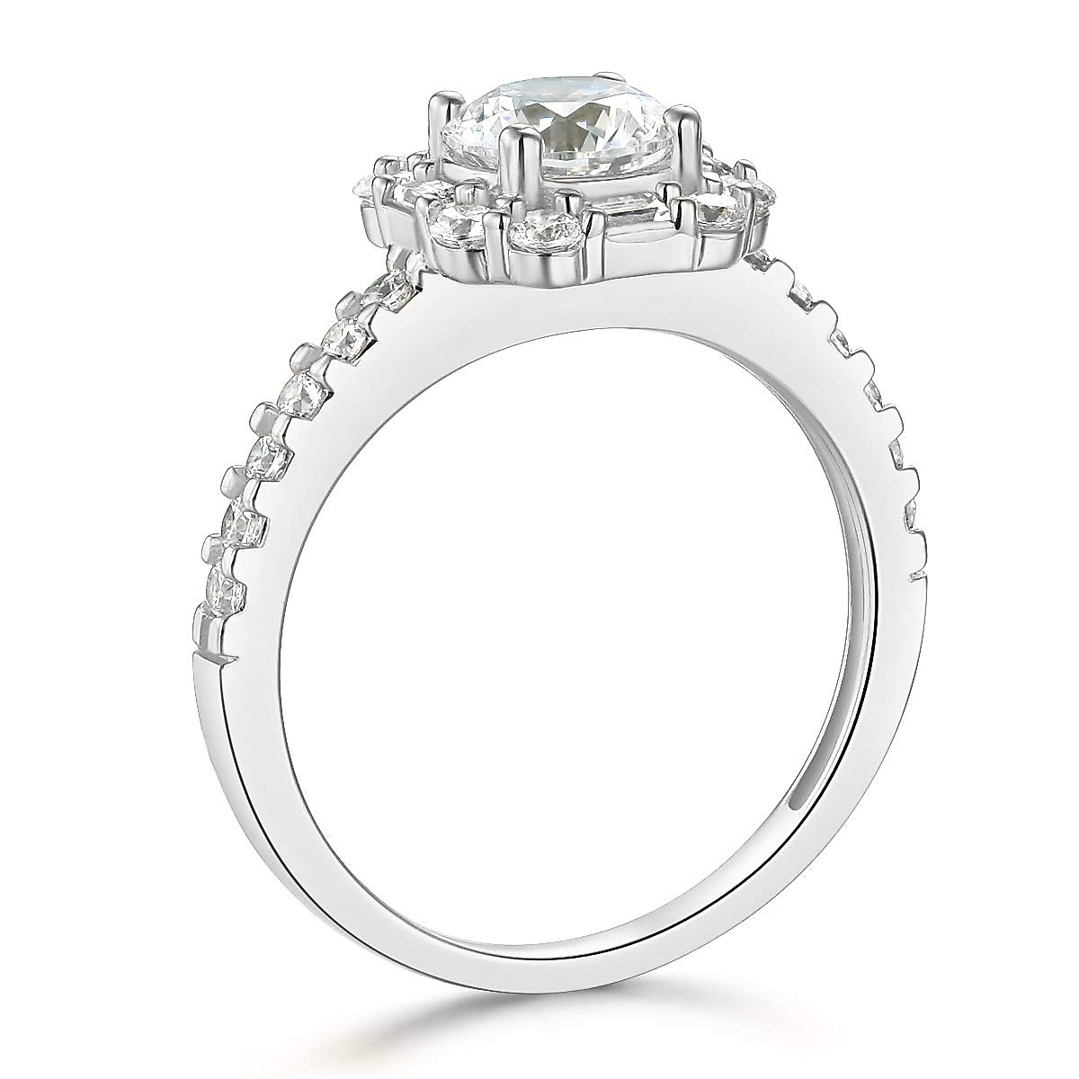 Wellingsale Ladies Solid 14k White Gold Polished CZ Cubic Zirconia Round Cut Halo Engagement Ring and Wedding Band Bridal Set - Size 6