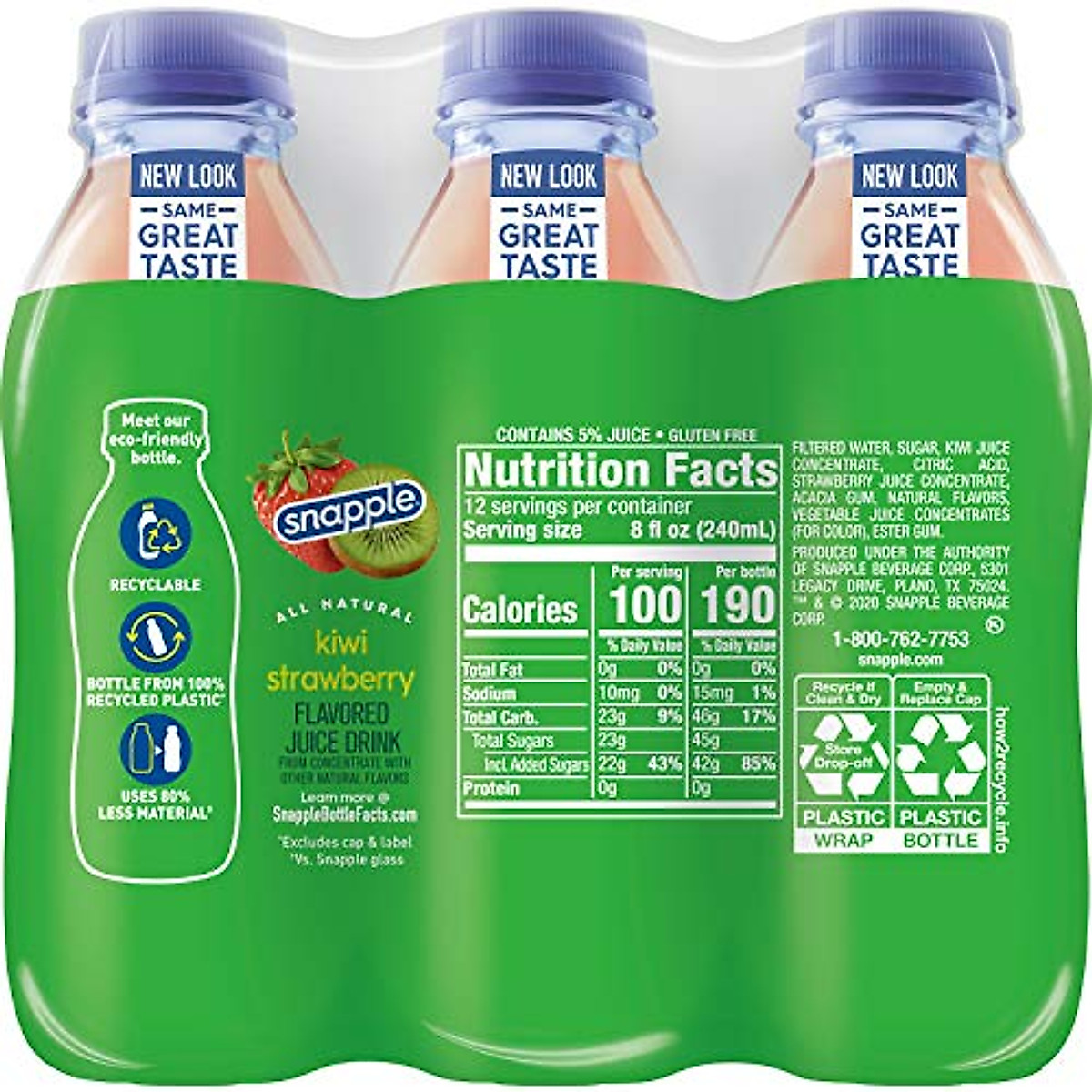 Snapple Kiwi Strawberry, 16 fl oz recycled plastic bottle, 6 pack