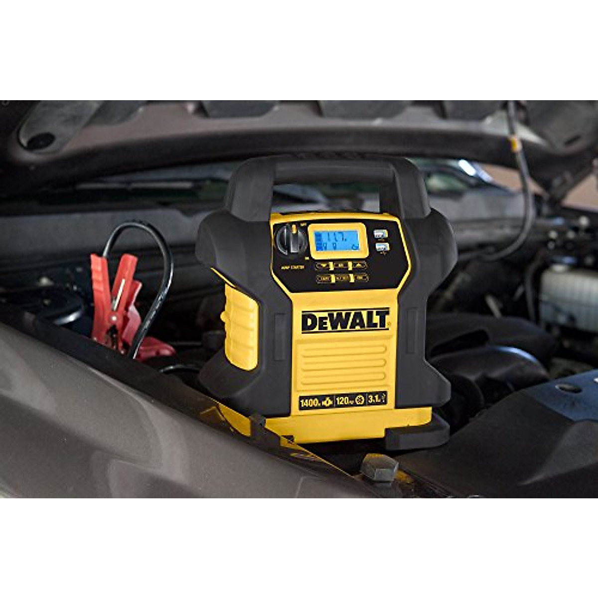 DEWALT DXAEJ14 Digital Portable Power Station Jump Starter: 1400 Peak/700 Instant Amps, 120 PSI Digital Air Compressor, 3.1A USB Ports, Battery Clamps , Yellow
