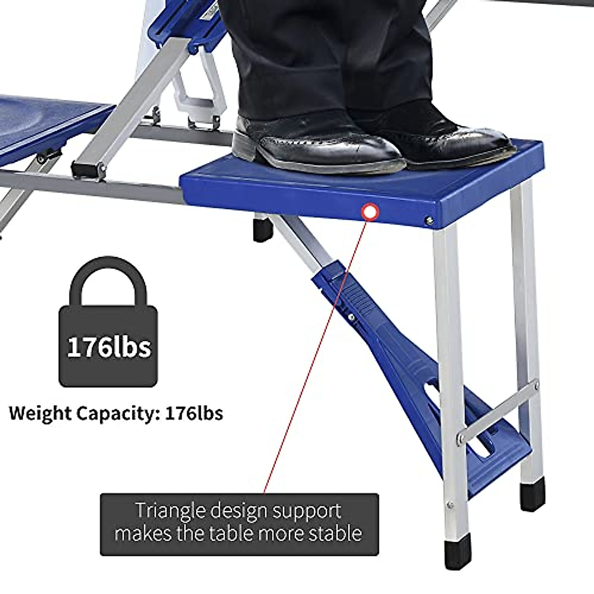 Outsunny Portable Foldable Camping Picnic Table Set with Four Chairs and Umbrella Hole, 4-Seats Aluminum Fold Up Travel Picnic Table, Blue