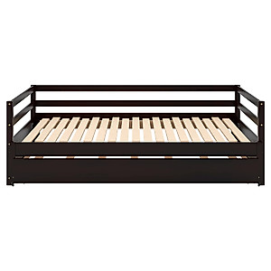 Bellemave Twin Daybed with Trundle, Espresso, Wood Extendable Day Bed Frame, Modern Furniture for Girls Boys Teens