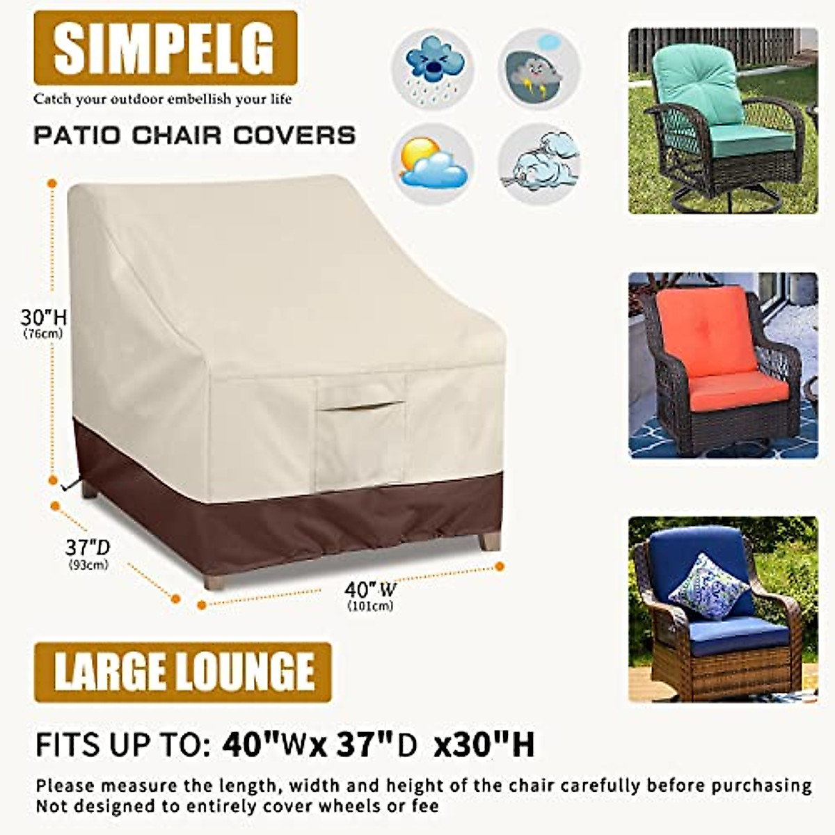 Simpelg Outdoor Chair Covers, Patio Furniture Covers Waterproof, 600D Heavy Duty Oxford Cloth Chair Covers for Outdoor Furniture, Lounge Deep Seat Cover/Lawn Outdoor Covers (1pack-Beige-large)