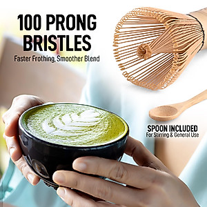 Zulay Traditional Matcha Whisk & Spoon - 100 Prong Matcha Bamboo Whisk For Ceremonial Tea Preparation - Authentic Japanese Bamboo Whisk For Matcha Tea - Matcha Tea Whisk for The Perfect Matcha