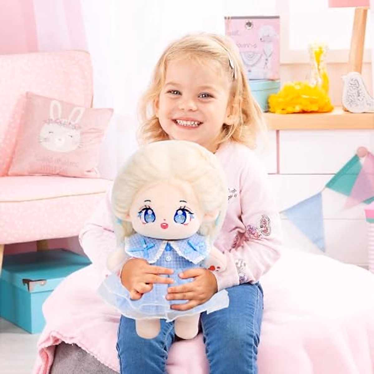 DONTNO 9 Inches Baby Doll Soft Plush Dolls Toy,Plush Pillow Stuffed Dolls Toy Birthday Gifts for Girls Kids(Blue)