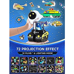 PIKOY Robot Night Light for Kids【12 Films】 Kids Night Light Projector,Bluetooth Music Baby Night Lights for Kids Room, 360° Rotation Rechargable Planets Star Projector Planetarium Projector Lamp