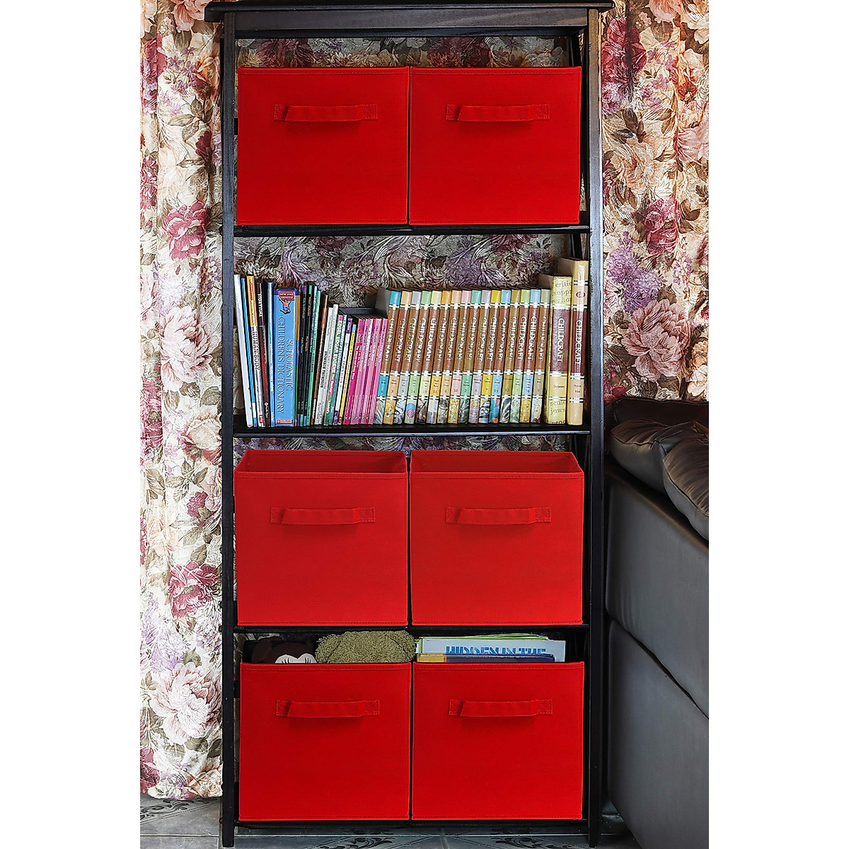 Simple Houseware Foldable Cube Storage Bin, Red - 6 Pack