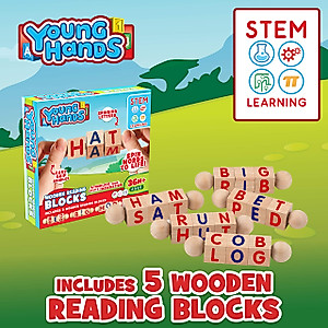 Creative Kids Wooden Reading Blocks - Set of 5 Spinning Alphabet Blocks w/Easy-Grip Handles - Kindergarten Preschool Learning Activities Letter Work - Wooden Montessori Toys Gifts for Kids Toddlers