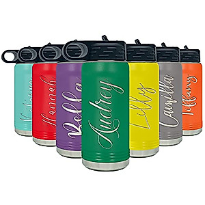 Personalized Bottle 20 oz with Straw Green Custom Laser Engraved Stainless Steel Vacuum Insulated Sport Bottle with Name