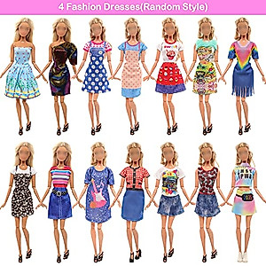 BARWA 18 Pack Doll Clothes and Accessories Including 4 Fashion Dresses 4 Sets Casual Outfits Tops and Trousers, Shorts 10 Bag Crown Necklace for 11.5 inch Girl Dolls…