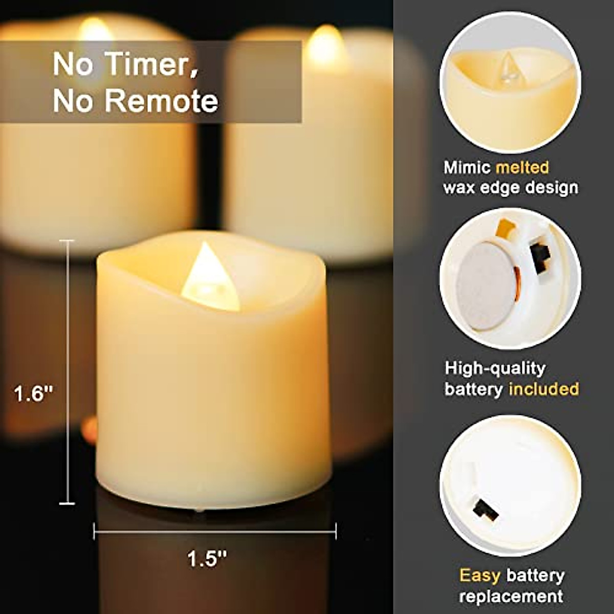 Homemory 24Pack Flameless LED Votive Candles, 200+Hour Long Lasting Electric Fake Candles, Battery Operated Tealights in Warm White for Christmas, Wedding Decor (Ivory Base, Batteries Included)