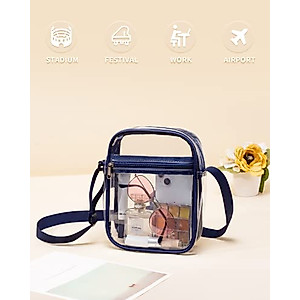 Vorspack Clear Bag Stadium Approved - PVC Clear Purse Clear Crossbody Bag with Front Pocket for Concerts Sports Festivals - Navy Blue