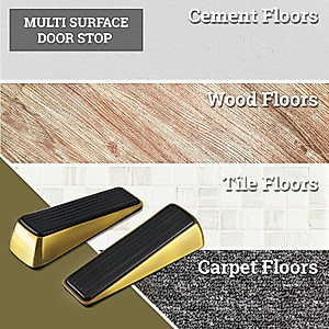 2 Pack Gold Door Stopper - Modern Brass Heavy Duty Door Stop - Large Wedge Holds Doors Firmly and Doesn't Budge - Made of Rubber and Zinc Alloy, Door Weights for Home Premium Door Stopper Office(Gold)