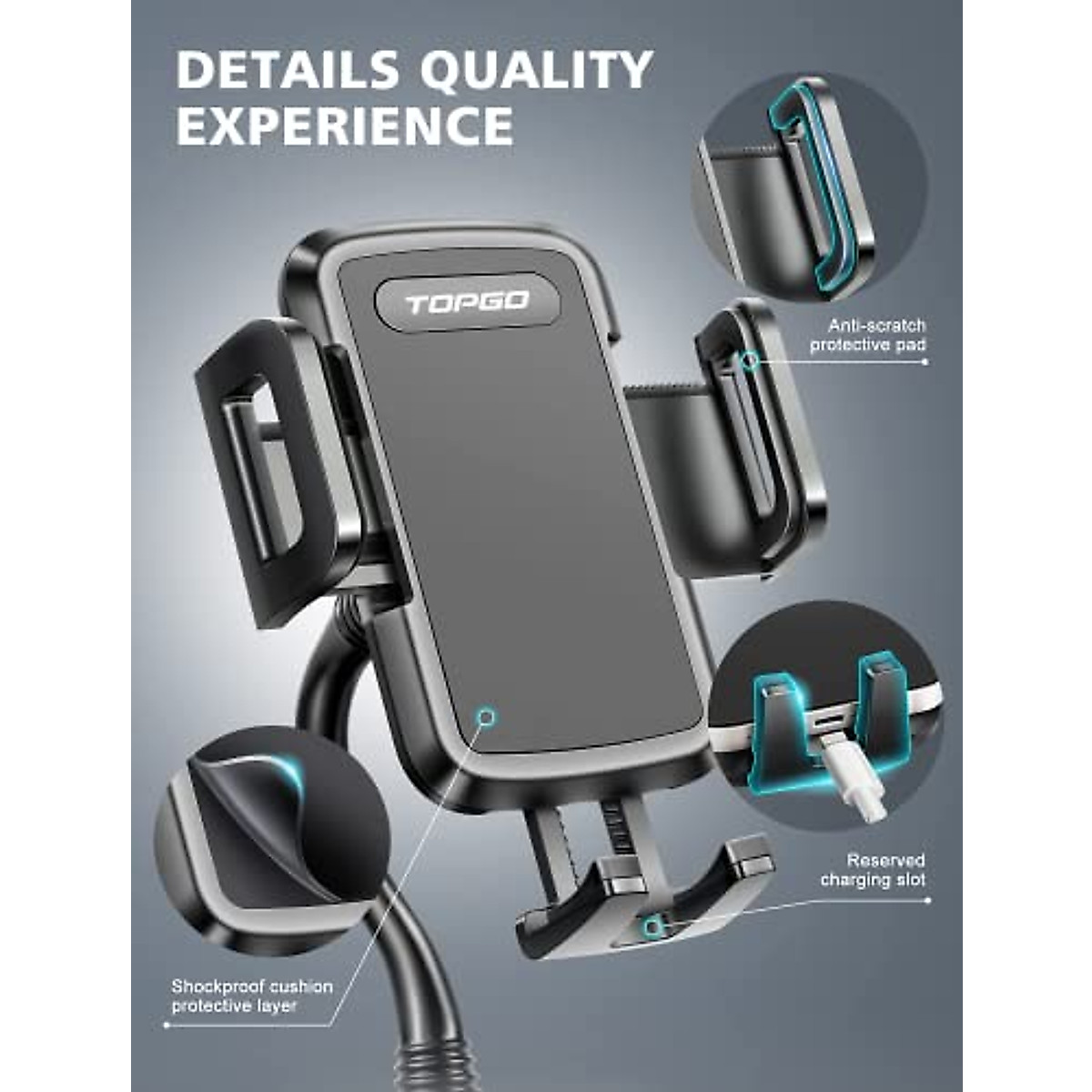 TOPGO Cup Holder Phone Mount, [Upgraded Adjustable Gooseneck & Firmly Stable] Cup Holder Phone Holder for Car, Cell Phone Automobile Cradles for iPhone 14, Samsung and More Smartphone(Black)