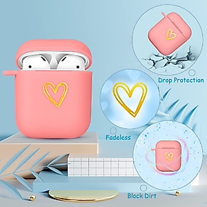 Besoar for Airpods 1st/2nd Generation Case Cute for Women Girls Girly Aesthetic pk Heart Cases with Keychain Buckle for Airpod 1/2 Pretty Lovely Soft Silicone Cover Unique Design for Air Pods 1/2