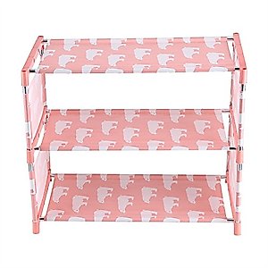 Ciglow Shoe Rack Storage with 3 Shelves, Cute Foldable Shoe Cabinet Fabric Cabinet for Shoes Organizer Shoe Racks sSorage for Bathroom, Living Room, Bedroom and Corridor.(Pink)