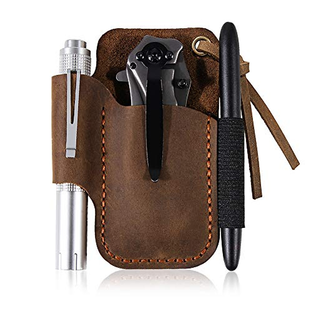 EASYANT Handmade Leather Sheath for Folding Knife Flashlight Organizer EDC Tools Brown