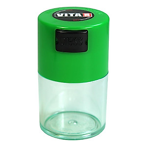 Vitavac - 5g to 20 grams Airtight Multi-Use Vacuum Seal Portable Storage Container for Dry Goods, Food, and Herbs - Green Cap & Clear Body