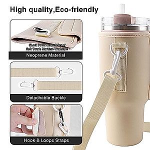 Stanley Cup Holder with Adjustable Shoulder Strap, Stanley Carrier Bag for 40oz Adventure Quencher & H2.0 Flowstate Tumbler with Handle, 40 Oz Tumbler Accessories Sleeve, Stanley Carrying Strap