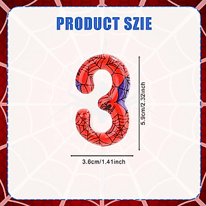 Spider Birthday Candle, Red Blue Spider Themed Candle Number Candle Spider Web Candle Cake Topper Spider Birthday Decorations for Man Boy Girl Birthday Party Favor Supplies (3)