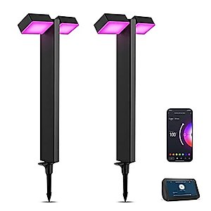 XMCOSY+ Low Voltage Landscape Lights, 400LM Smart Pathway Lights with APP Control, Adjustable Dual-Head Warm White & RGB, Works with Alexa, 12V 8W Outdoor Path Lights for Garden Lawn Walkway(2 Pack)