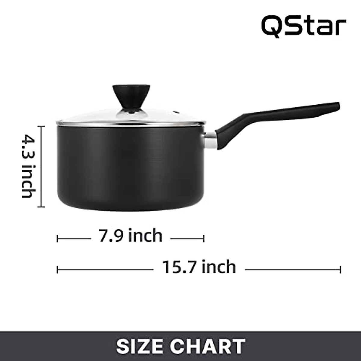 QStar Hard-Anodized Aluminum 3.5qt Nonstick Sauce Pan in Black with Lid and Cool Touch Handles