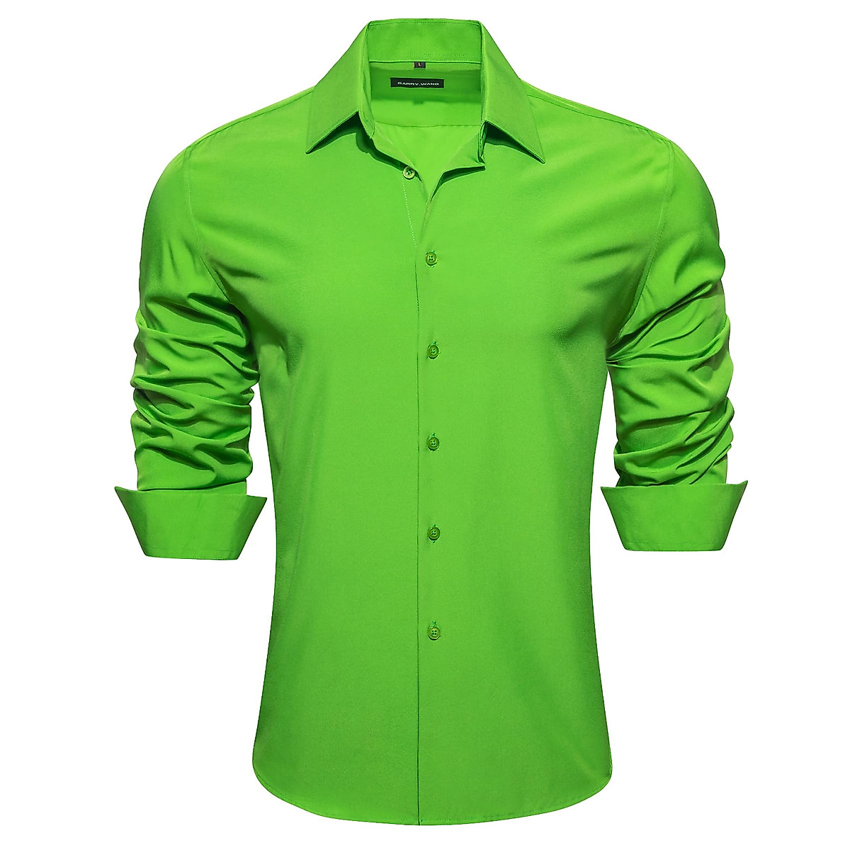 Barry.Wang Mens Emerald Green Stretch Dress Shirts Solid Sage Green Long Sleeve Button Down Shirts Formal Casual Business