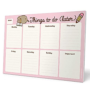 Pusheen Desk Pad A4 with Daily, Weekly and Monthly Calendar, Desktop Planner, Desktop Note Pad, 54 Undated Tear Off Sheets, 8.3 x 11.7 inches, To Do List - Kawaii Stationery