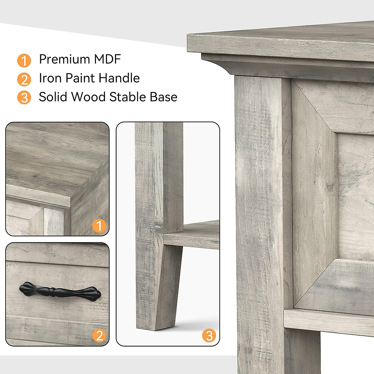 IDEALHOUSE Set of 2 Nightstands, End Side Tables Living Room with Drawer, Industrial Design, Night Stands with Shelf, Bedside Tables for Bedroom, Dorm (Grey（2 Pack）)