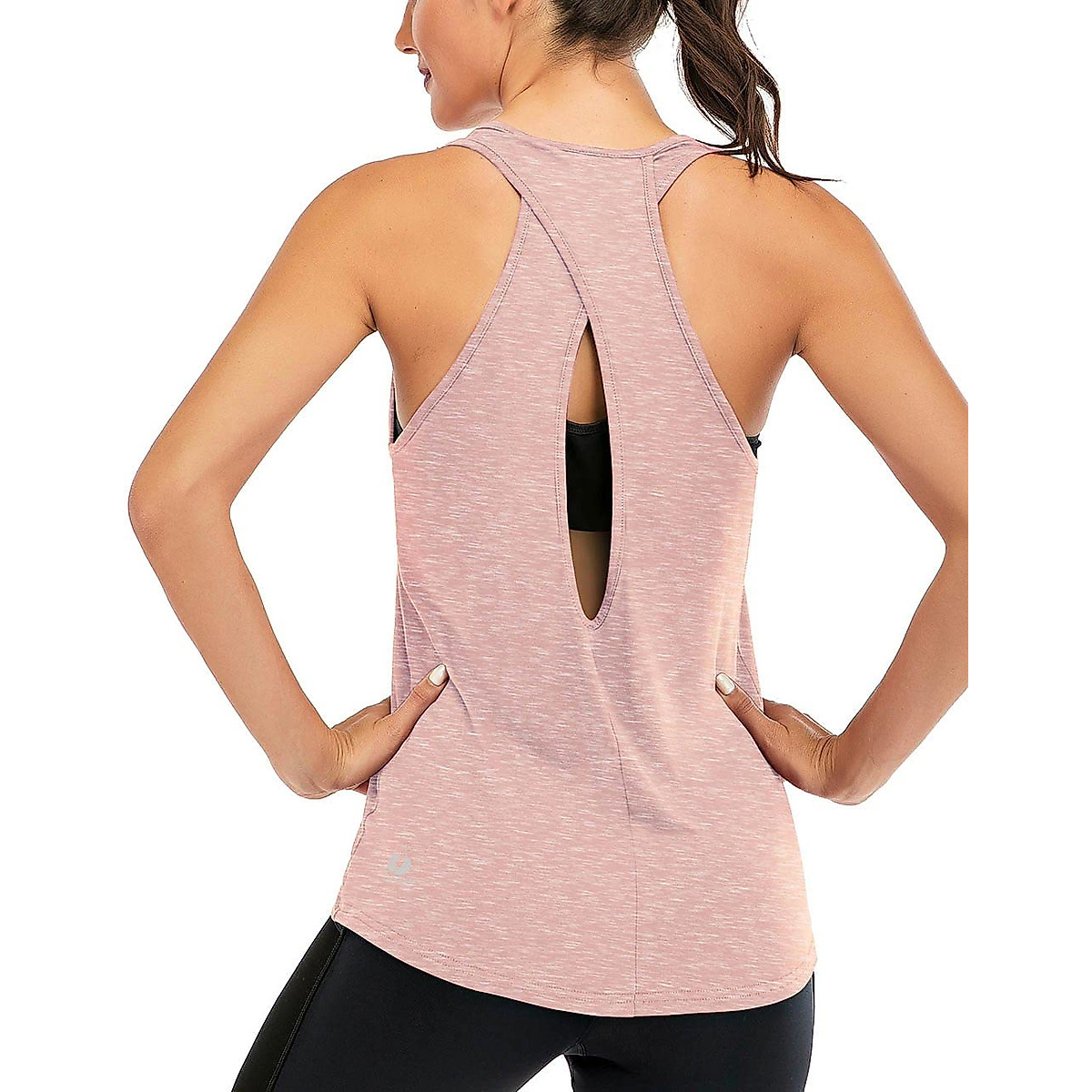 ICTIVE Women's Cross Backless Racerback Tank Top - Yoga & Workout Muscle Shirt - Apricot S