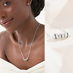 MYKA - Personalized Paperclip Link Chain Necklace With Up to 8 Ball Beads / Engrave Any Name / Diamond Option -Sterling Silver, Gold, Rose Gold / Customized Gift For Woman For Mother's Day, Birthday,