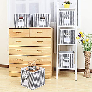 MAX Houser Fabric Cloth Storage Bins,Foldable Storage Cubes Organizer Baskets with Dual Handles for Home Bedroom Storage,Set of 6 (Grey)
