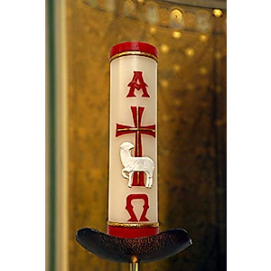 Handmade Paschal Red Candle Alpha Omega Cross Sheep
