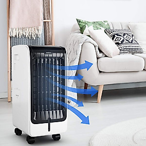COSTWAY Evaporative Cooler, Include Remote Control, 2 Ice Packs, Portable Bladeless Fan with 3 Modes, 3 Speeds, 8H Timer, LED Display, Air Cooler for Indoor Use, Bedroom (Black)
